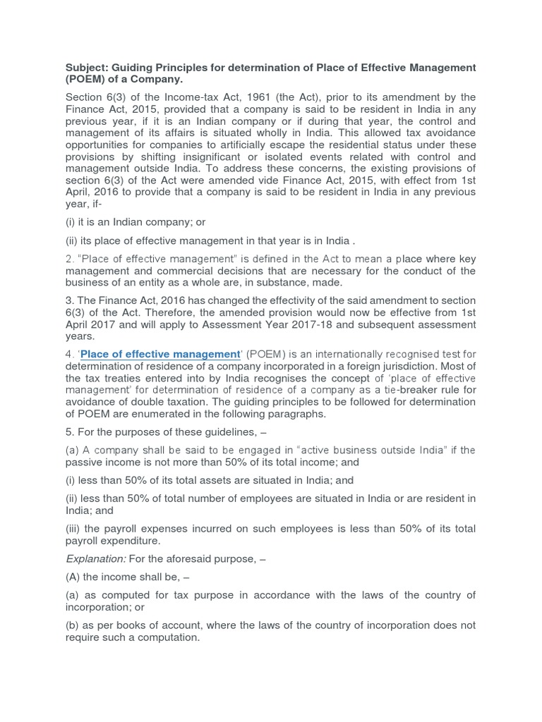 Subject: Guiding Principles For Determination of Place of Effective ...