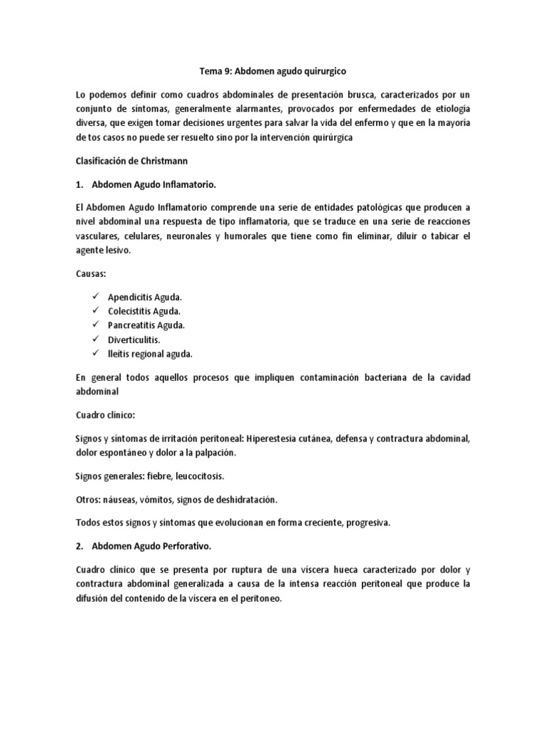 Tema 9 Abdomen Agudo Quirurgico | PDF | Abdomen | Isquemia Tema 9 Abdomen Agudo Quirurgico | PDF | Abdomen | Isquemia