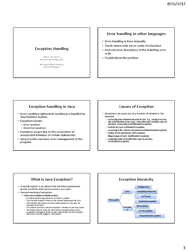 Exception Handling In Java Pdf Method Computer Programming