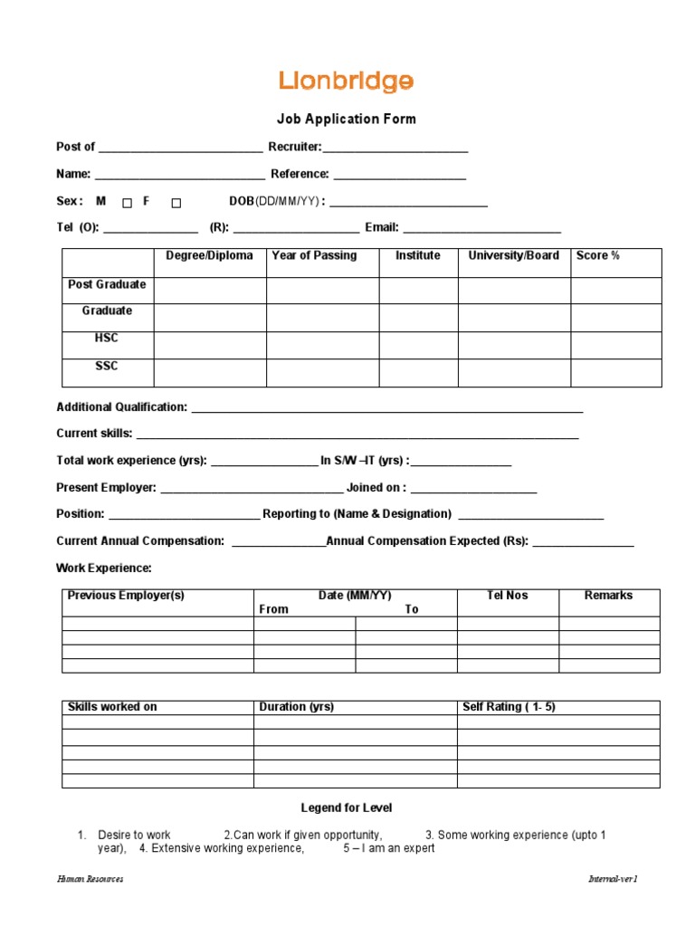Job Application Form: Human Resources Internal-Ver1 | PDF | Travel Visa ...