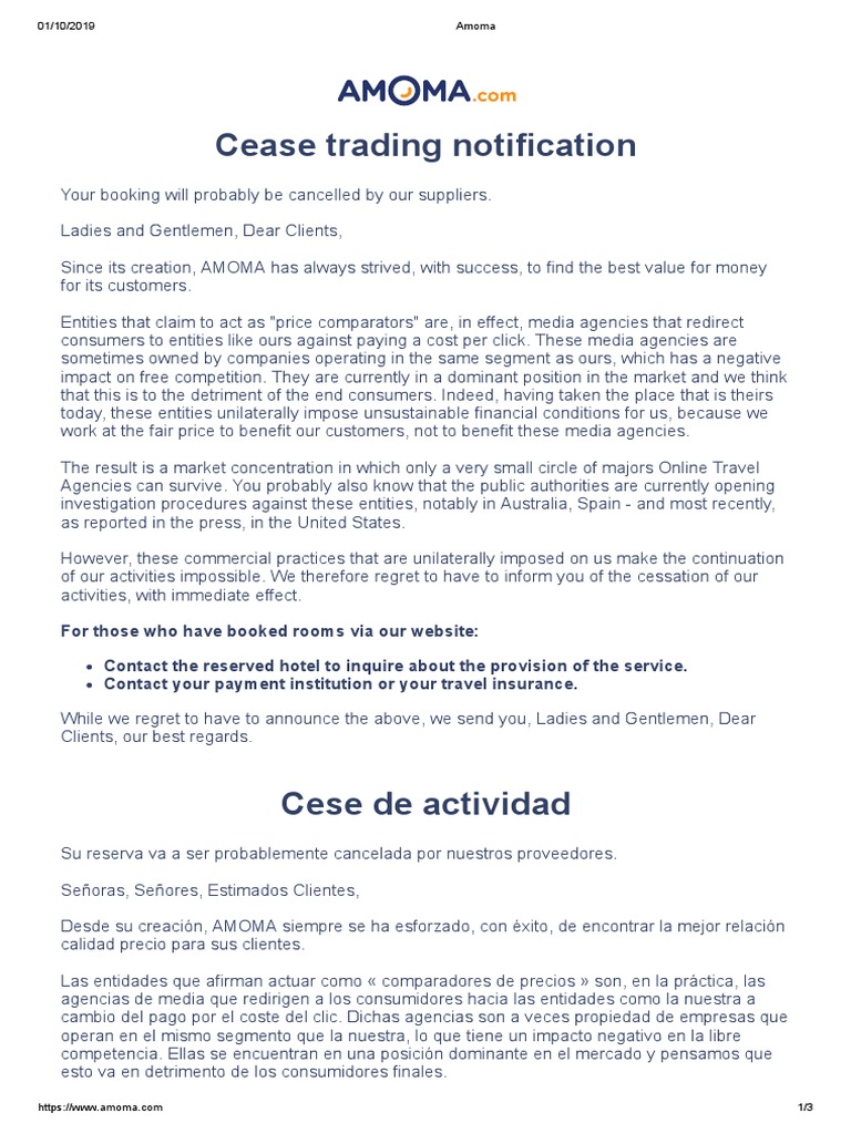 Cease Trading Notification | PDF | Market (Economics) | Economies