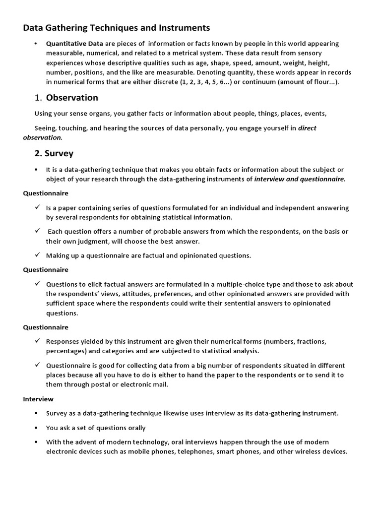 Observation: Data Gathering Techniques and Instruments | PDF ...