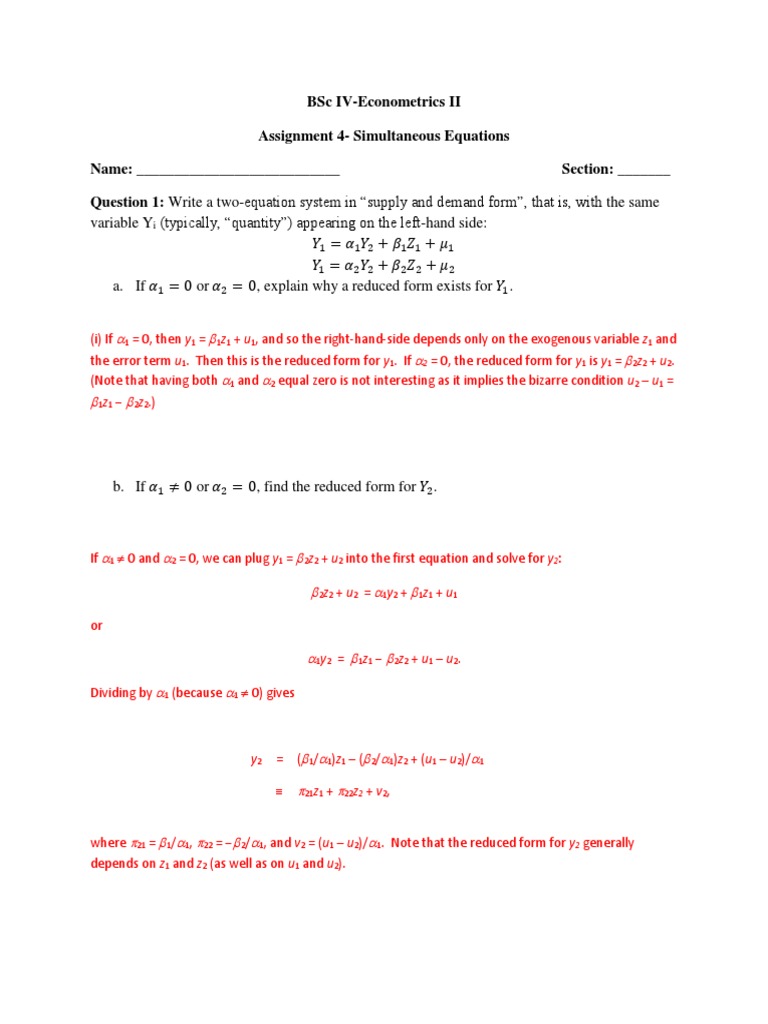 Assignment 4 - Simultaneous Equations - Solution | PDF | Tobacco ...