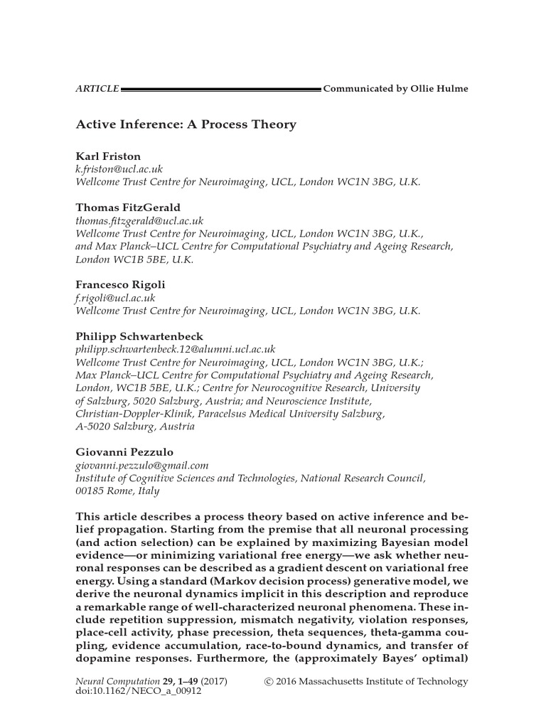 Active Inference: A Process Theory: Article | PDF | Statistical ...