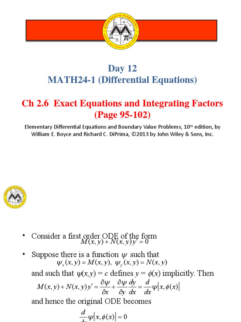 13.2.6 - Exact Equations and Integrating Factors | PDF | Ordinary ...