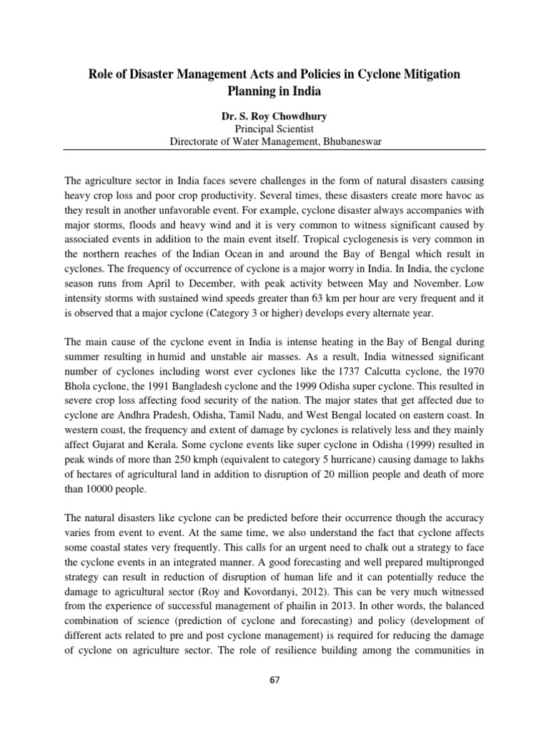 Role of Disaster Management Acts and Policies in Cyclone Mitigation ...