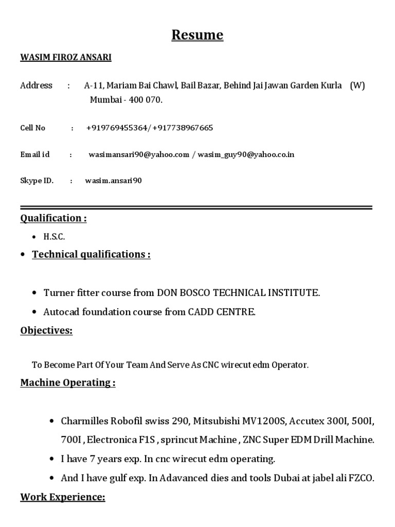 Wasim Resume | PDF | Industrial Processes | Metalworking