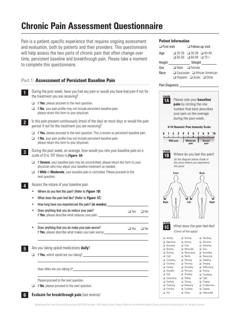 Chronic Pain Assessment Questionnaire | PDF | Pain | Race And Ethnicity ...