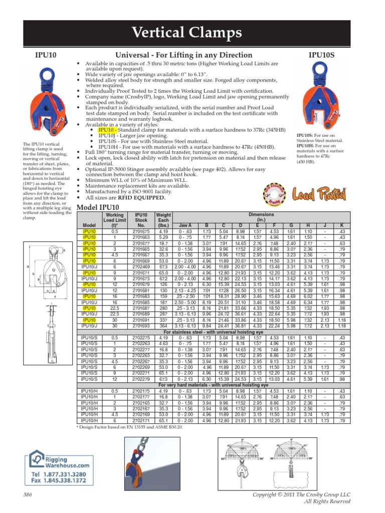 Crosby - IPU10 Vertical Clamps Specs | PDF | Steel | Metals