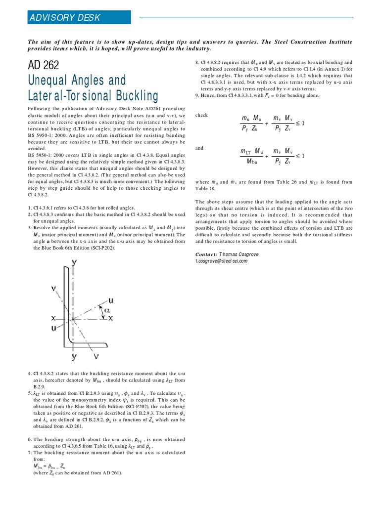 AD 262 - Unequal Angles and Lateral-Torsional Buckling | PDF | Buckling ...