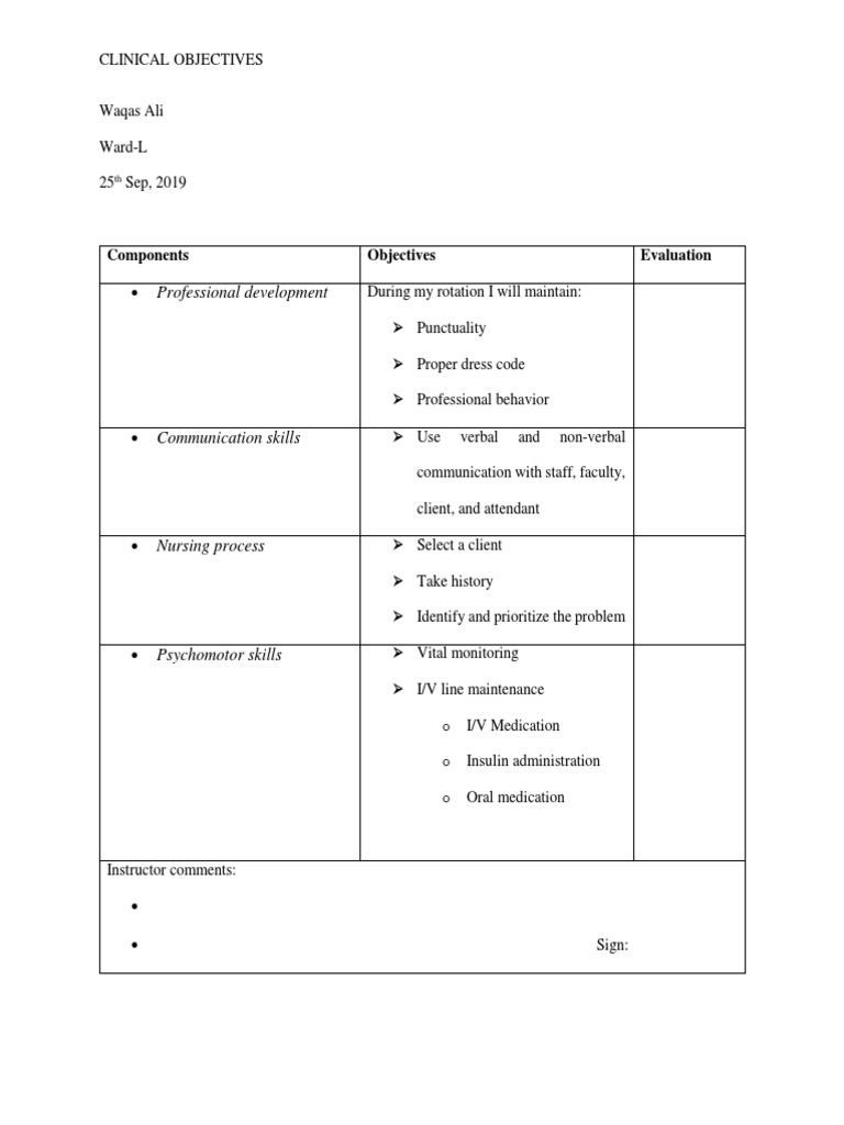 Clinical Objectives for Nursing Rotation | PDF