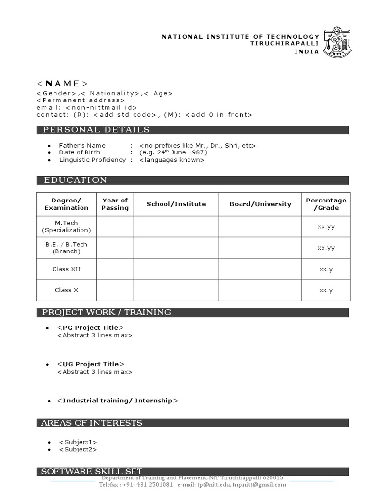 Nit Resume Format | PDF