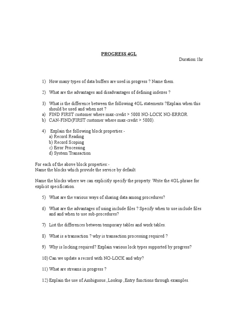 Progress 4GL Interview Questions | PDF