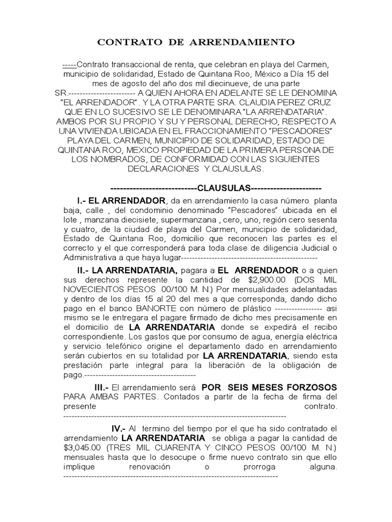 Contrato De Arrendamiento | Alquiler