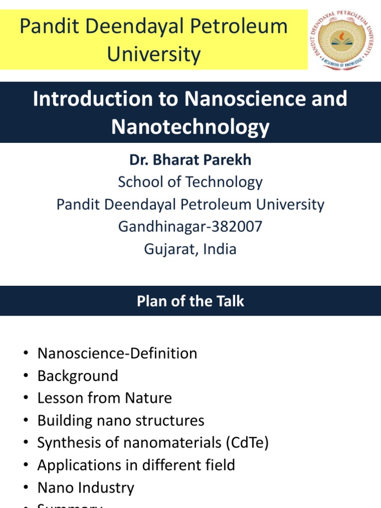 Pandit Deendayal Petroleum University: Introduction To Nanoscience and ...
