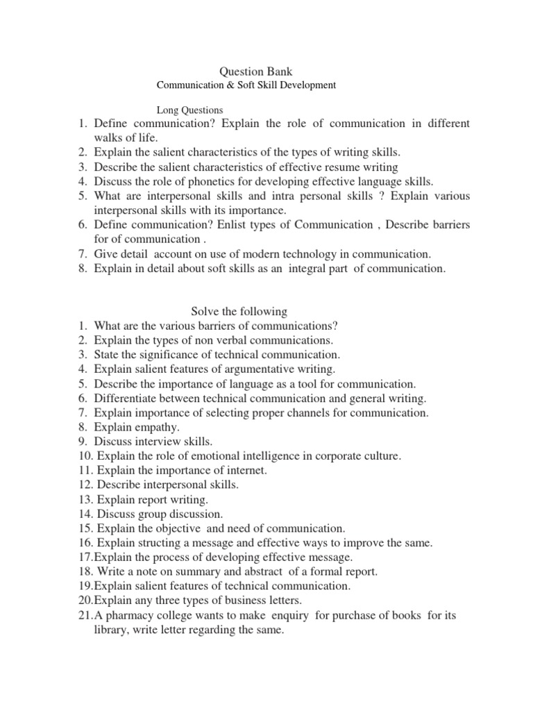 Question Bank - Communication & Soft Skill Development | PDF