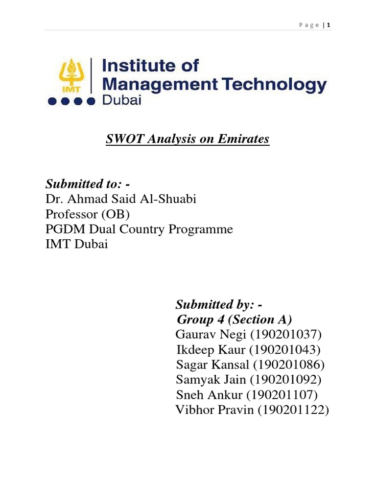 Emirates Airlines SWOT Analysis Report | PDF | Emirates (Airline ...