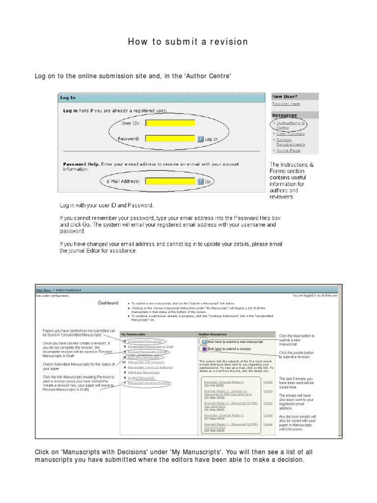 How To Submit A Revision: Log On To The Online Submission Site And, in ...