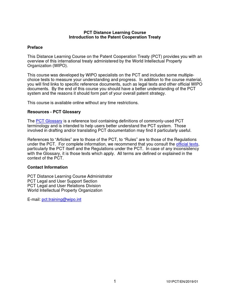 PCT Distance Learning Course Introduction To The Patent Cooperation ...