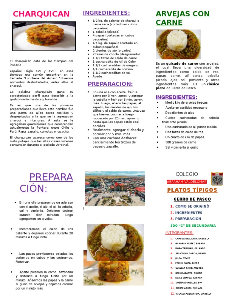 Triptico Cerro de Pasco Anita | PDF | Alimentos | Cocina