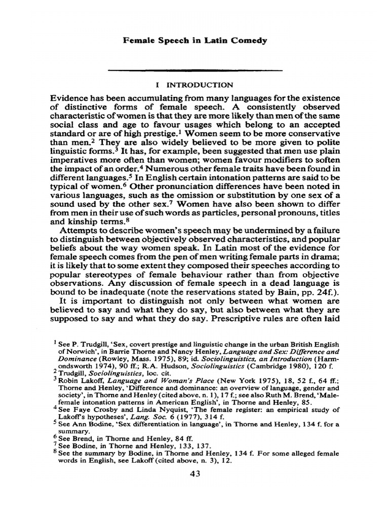 Female Speech Patterns in Latin Comedy | PDF | Cognition | Cognitive ...