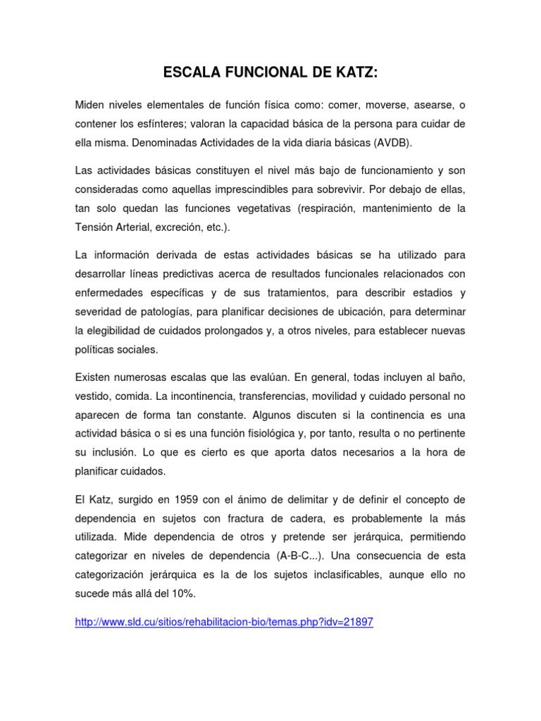 Escala Funcional de Katz | Vejez | Memoria