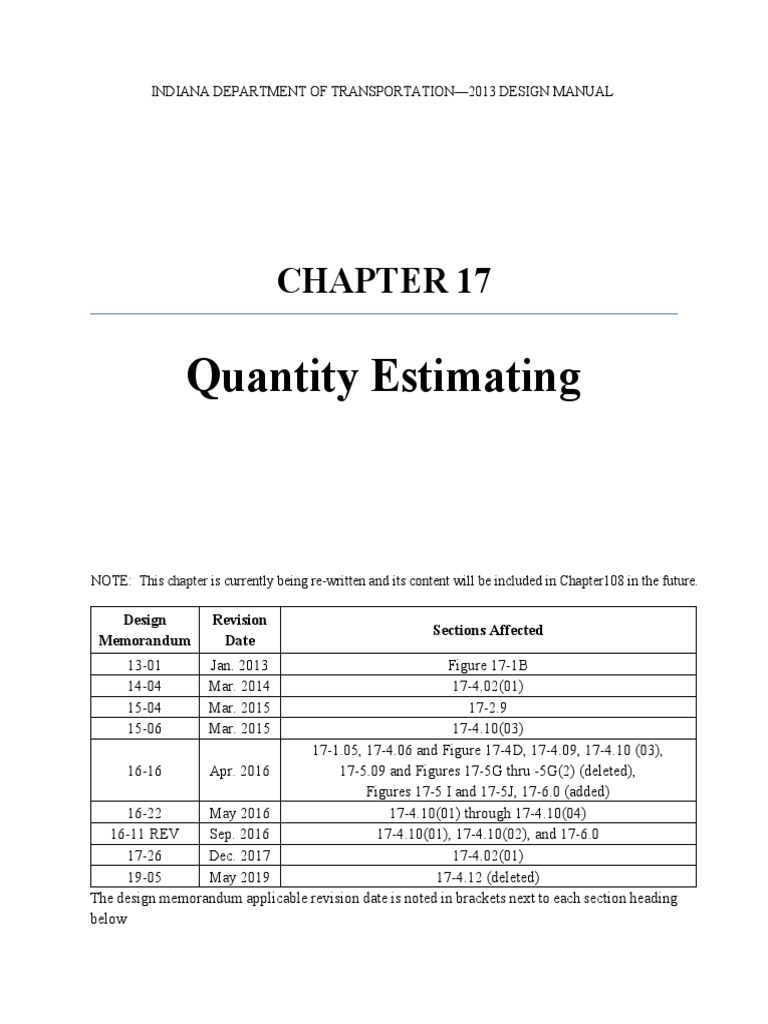 Quantity Estimating: Indiana Department of Transportation-2013 Design ...