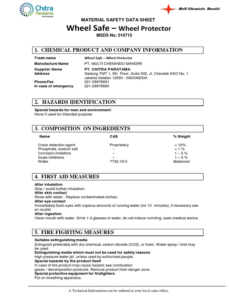 MSDS Wheel Safe - Wheel Protector | PDF | Toxicity | Waste Management