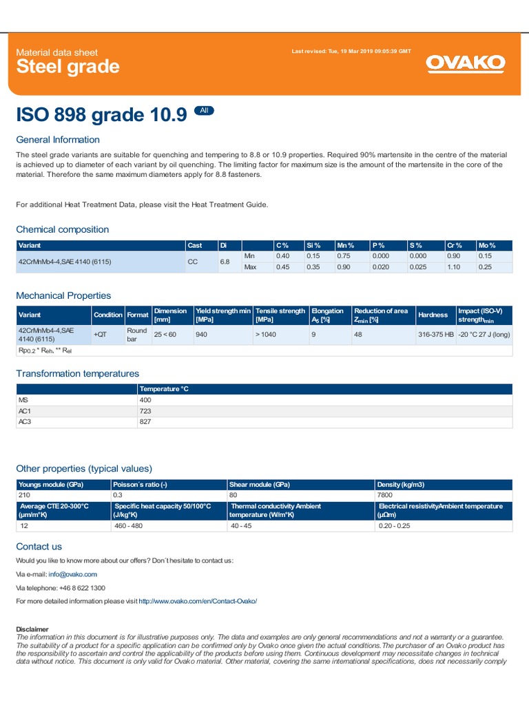 ISO 898 Grade 10.9 | PDF | Heat Treating | Physical Sciences