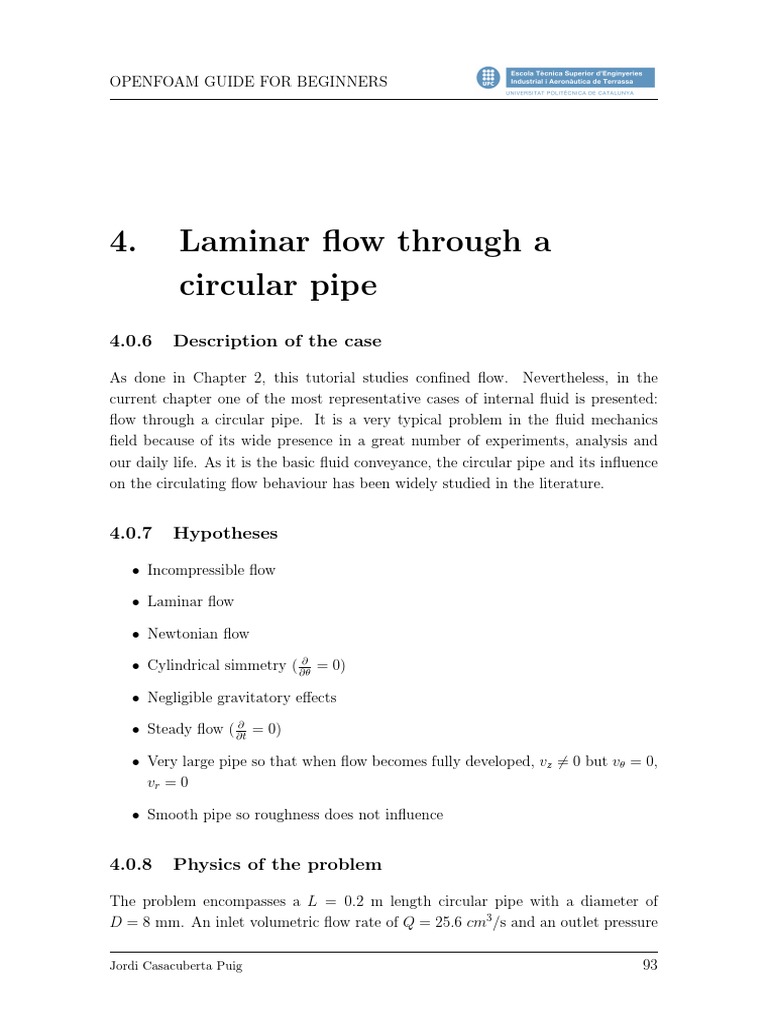 Laminar Flow Through A Circular Pipe: 4.0.6 Description of The Case ...