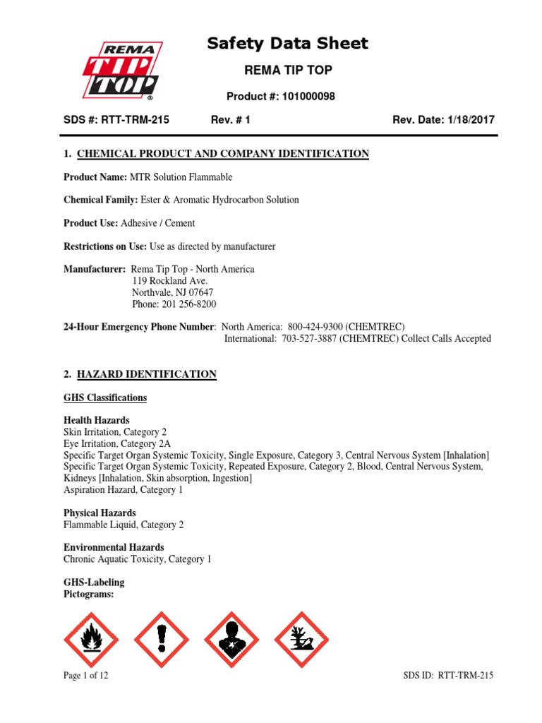 Safety Data Sheet: Rema Tip Top | PDF | Toxicity | Firefighting
