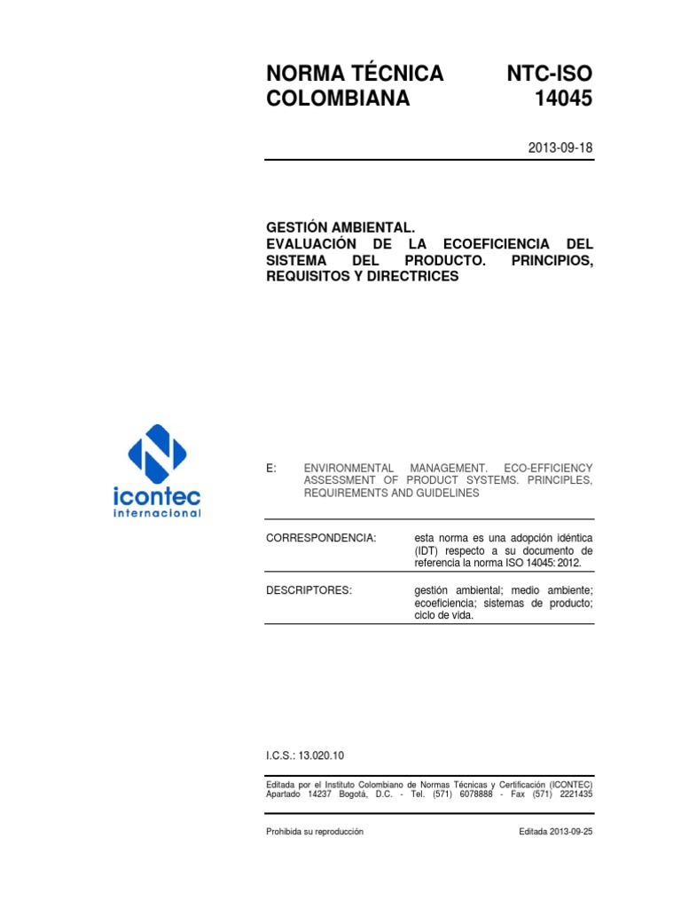 NORMAS 14045 Colombiana | PDF | Organización internacional para la ...