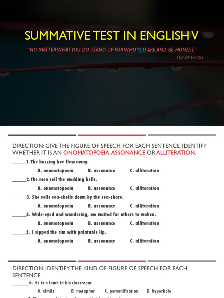 Summative Test in English V | PDF | Grammatical Tense | Language Mechanics