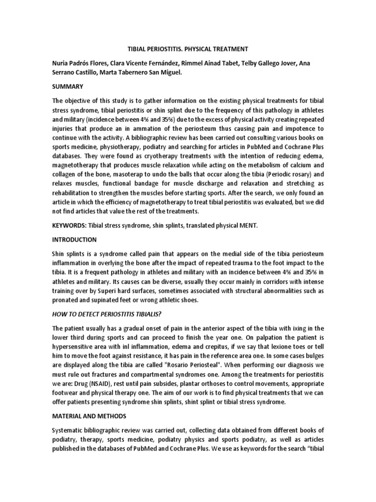 Tibial Periostitis. Physical Treatment | PDF | Clinical Medicine ...