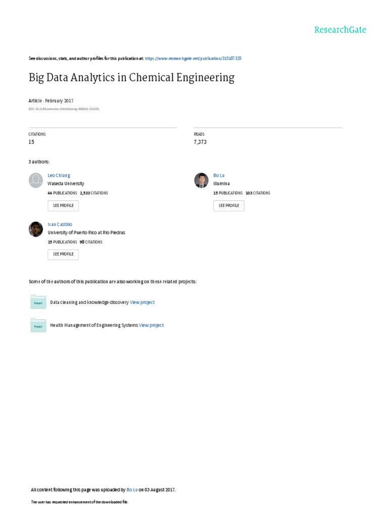 Big Data Analytics in Chemical Engineering: February 2017 | PDF | Big ...
