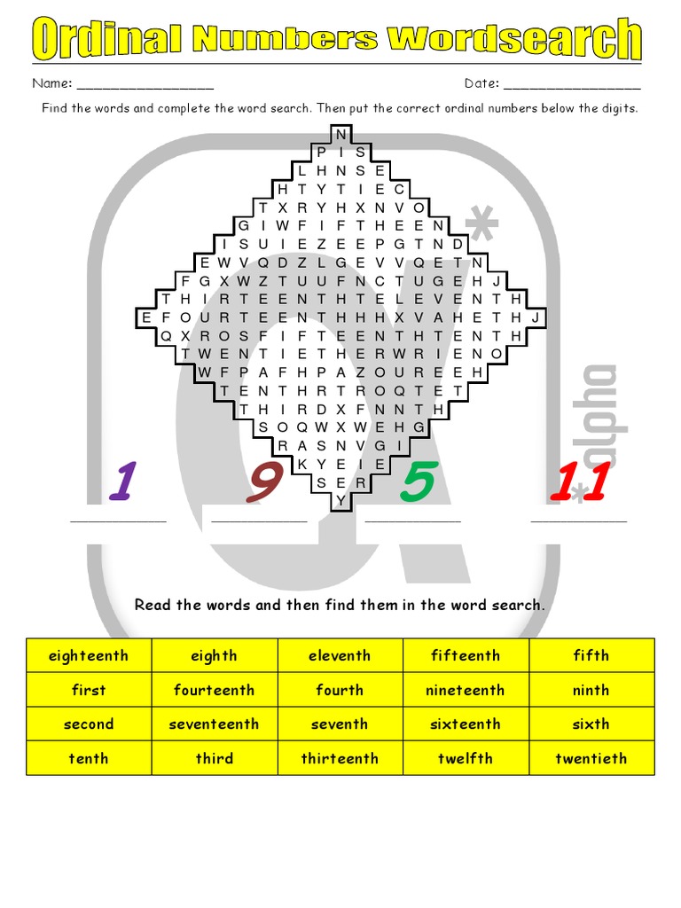 Word Search with Ordinal Numbers | PDF | Sports