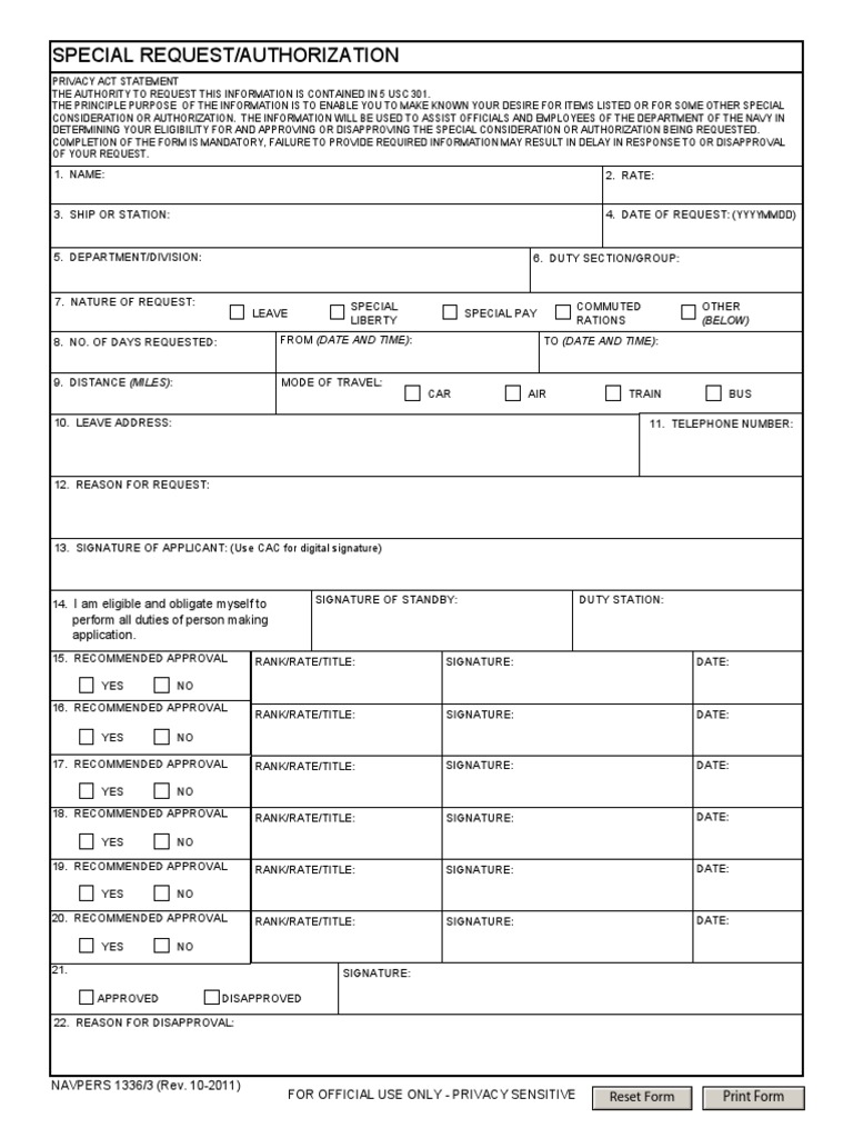 Special Request Chit - NAVY | Government Information | Government