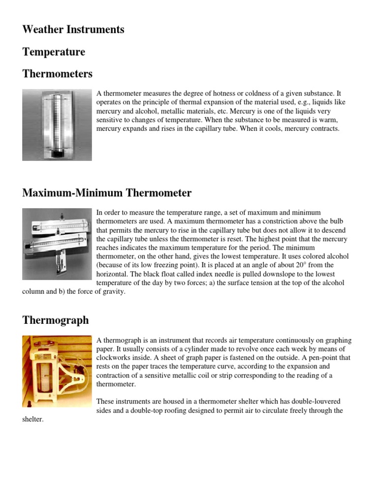 Weather Instruments Temperature Thermometers | PDF | Radar | Relative ...
