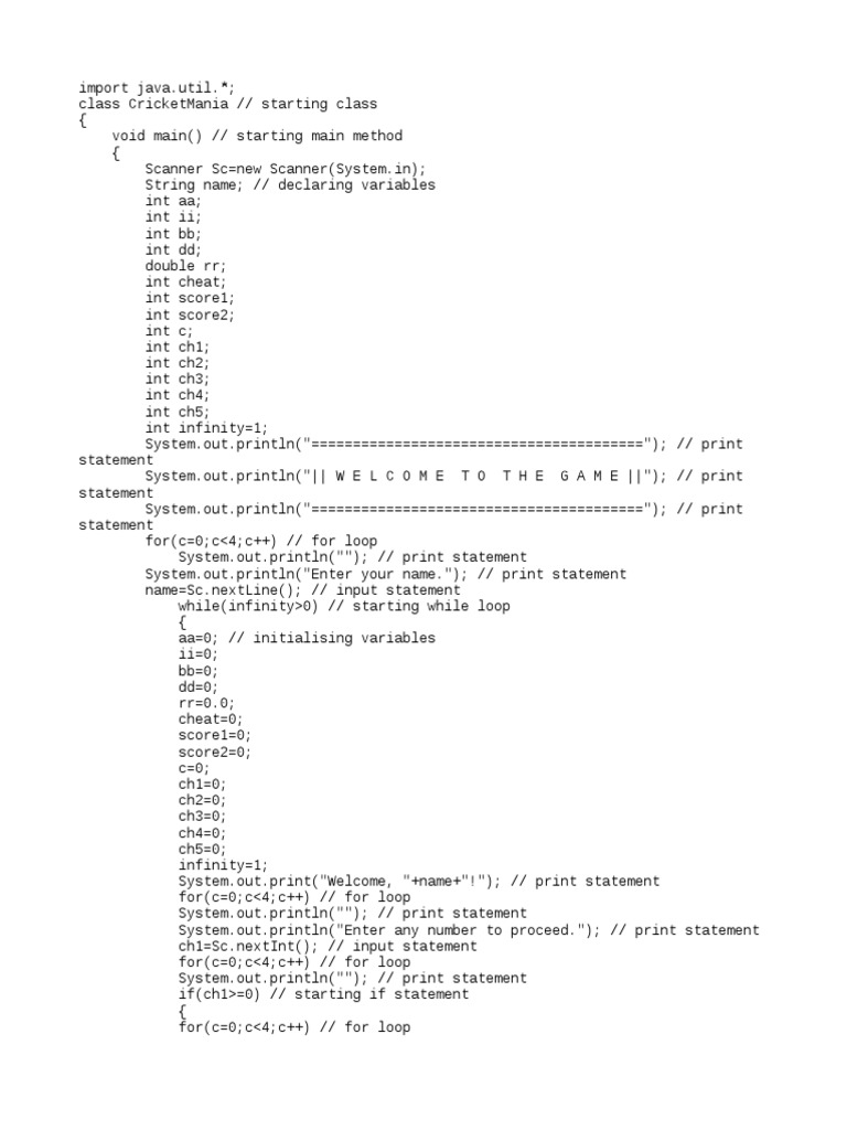 I.C.S.E. Computer Project (In Java) For Class X - Hand Cricket Game ...