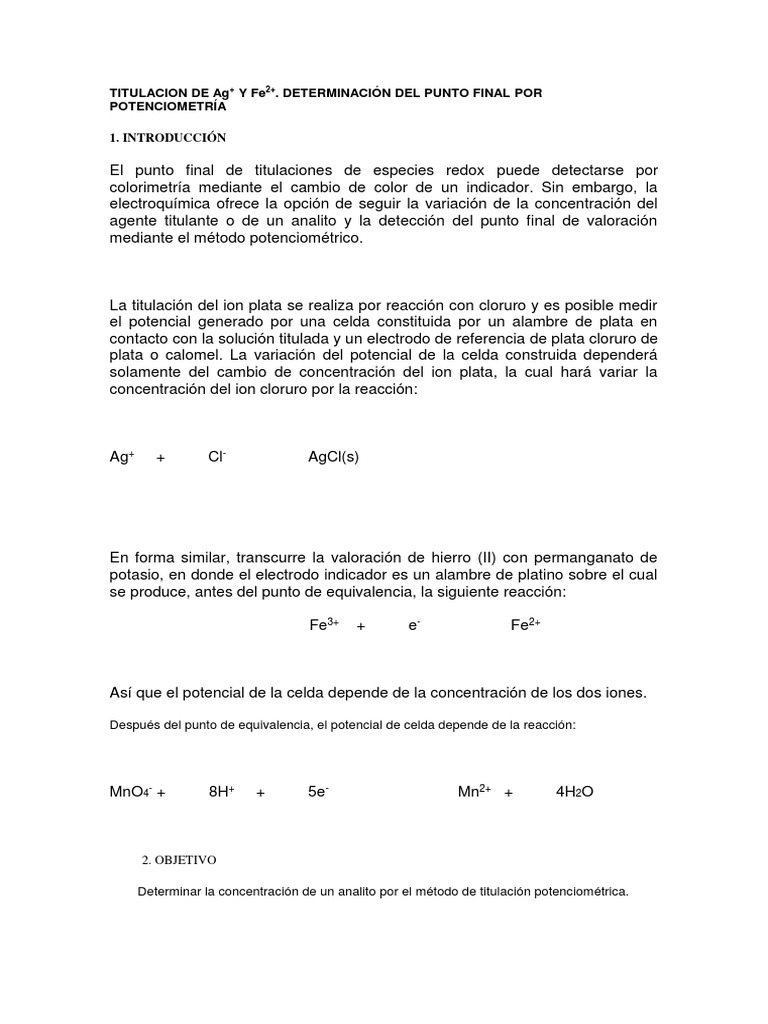 Titulación Potenciométrica de Ag+ y Fe2+ | PDF | Valoración | Química