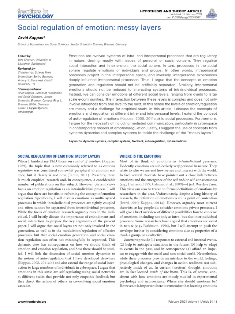 Social Regulation of Emotion: Messy Layers | PDF | Emotions | Affect ...