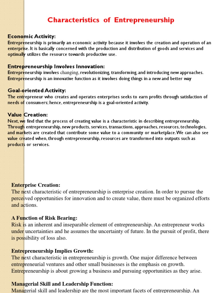 Characteristics of Entrepreneurship: Economic Activity | PDF ...
