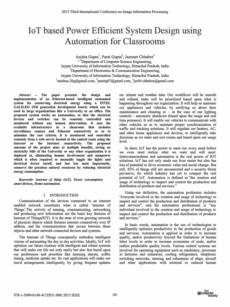 Lot Based Power Efficient System Design Using Automation For Classrooms ...