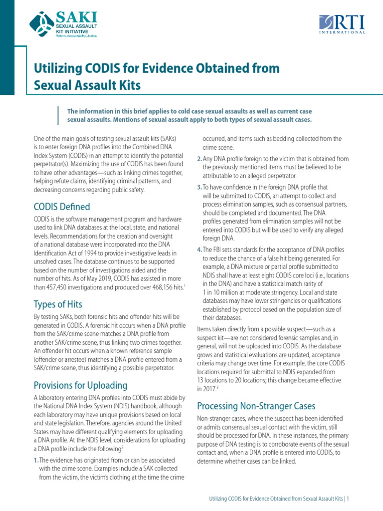 Utilizing CODIS For Evidence Obtained From Sexual Assault Kits | PDF ...