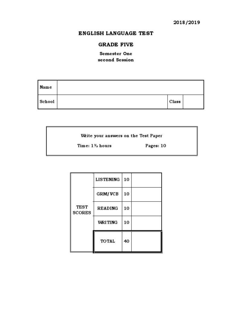 english-language-test-grade-five-name-school-class-pdf-test