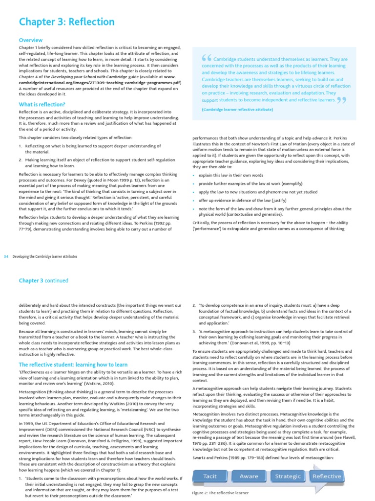 Chapter 3: Reflection: (Cambridge Learner Reflective Attribute) | PDF | Metacognition | Learning