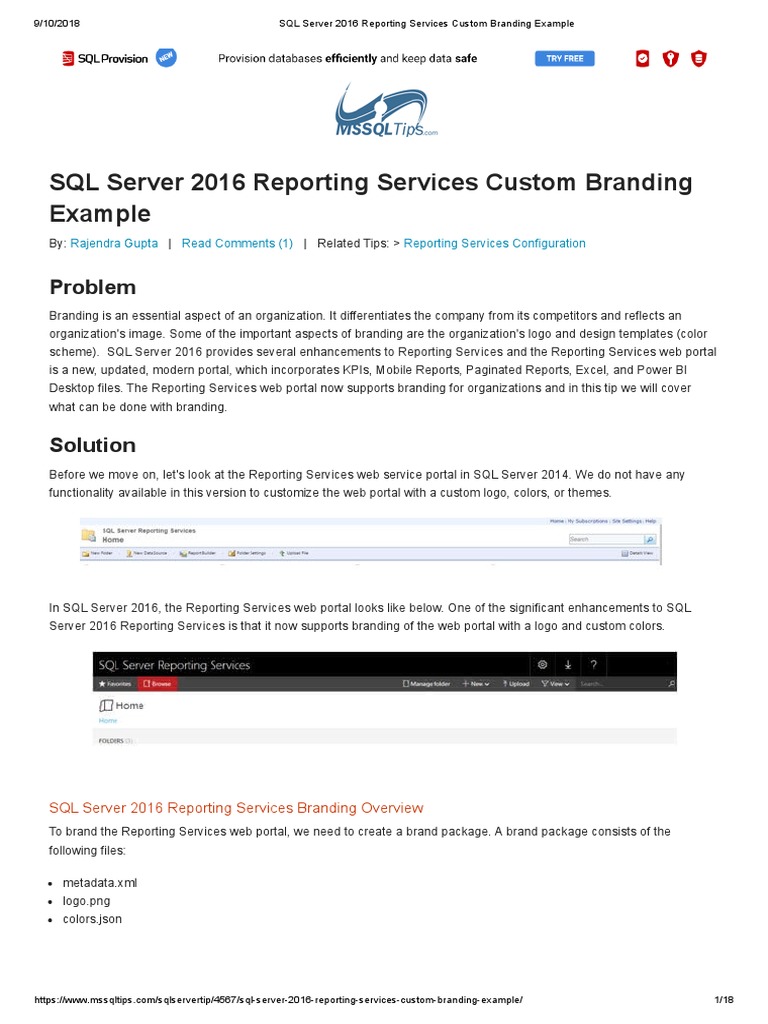 SQL Server 2016 Reporting Services Custom Branding Example | PDF | Json ...