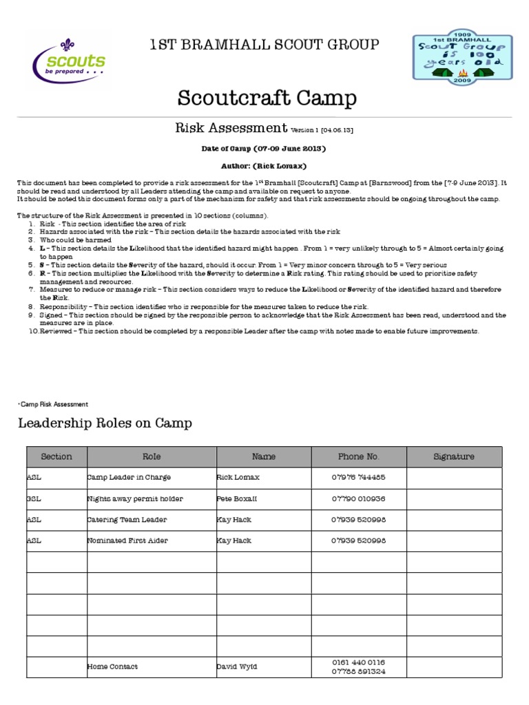 Scout Camp Safety Guide | PDF | Risk Assessment | Risk