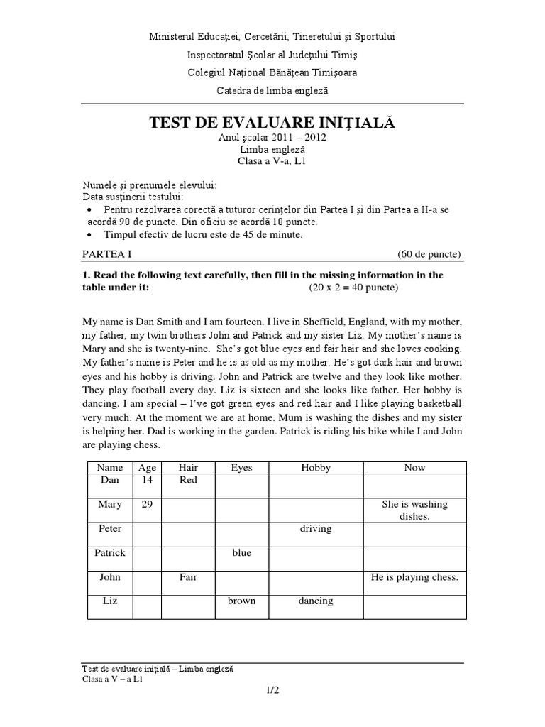 Test Engleza 3 | PDF