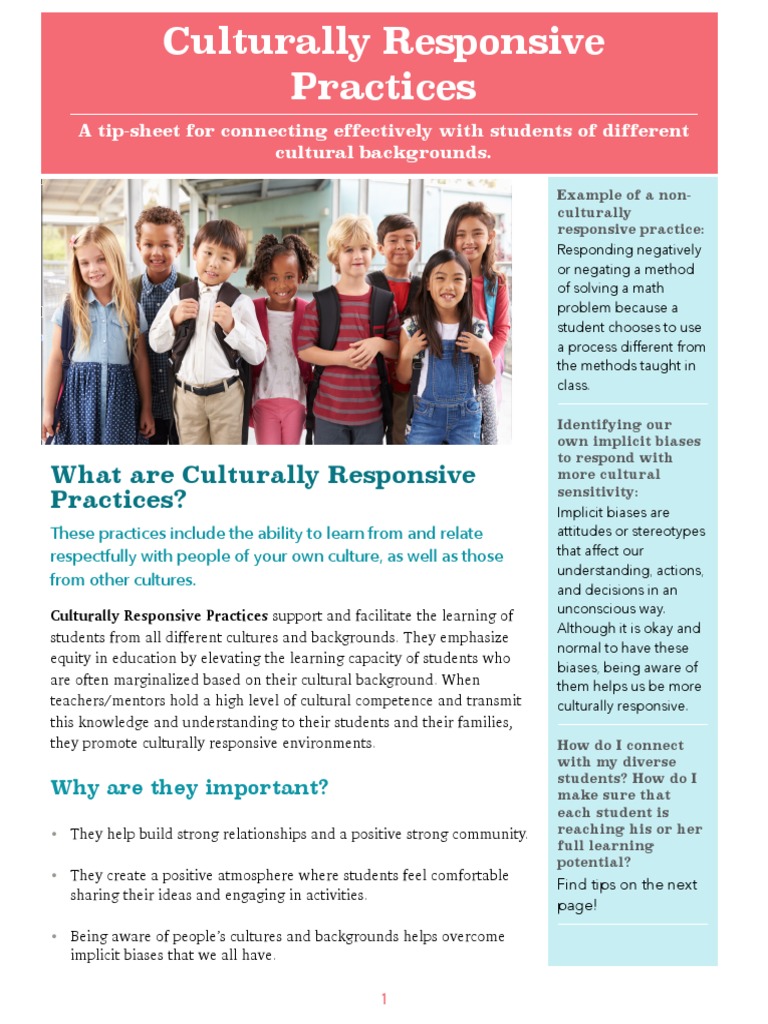 Culturally Responsive Practice Tip Sheet Final | PDF | Bias | Learning